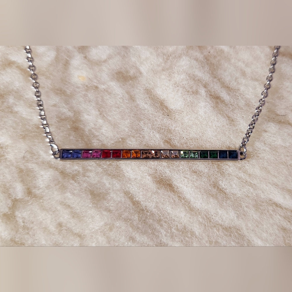 Coach Pave Bar Crystal Necklace Silver - Gem